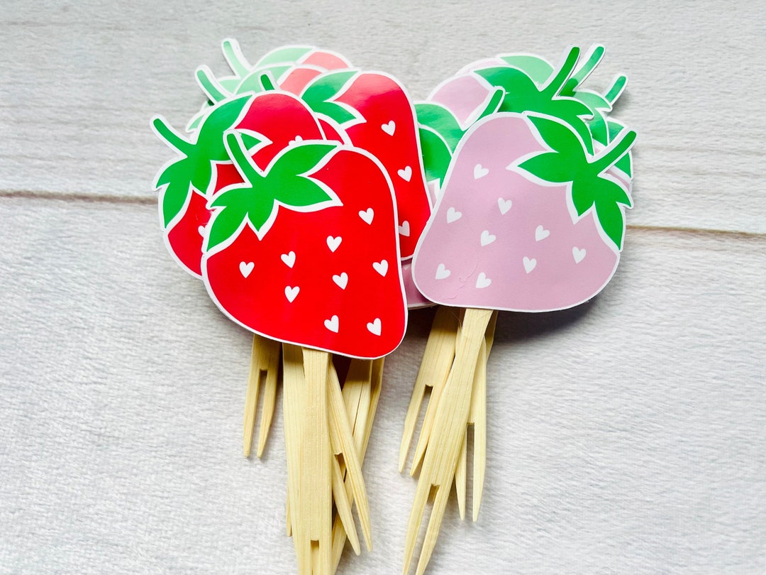 Strawberry Birthday Cupcake Toppers, Strawberry Party Decorations, Set ...
