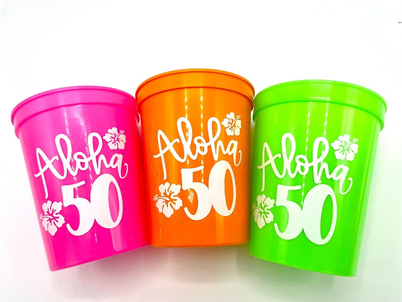 Aloha 50th Birthday Cups, Luau Party Favors - Etsy