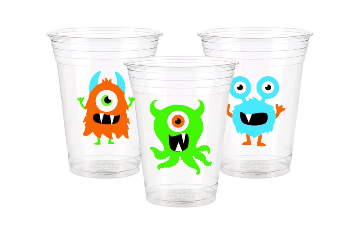 Monster Party Cups Monster Cups Monster Birthday Decorations | Etsy