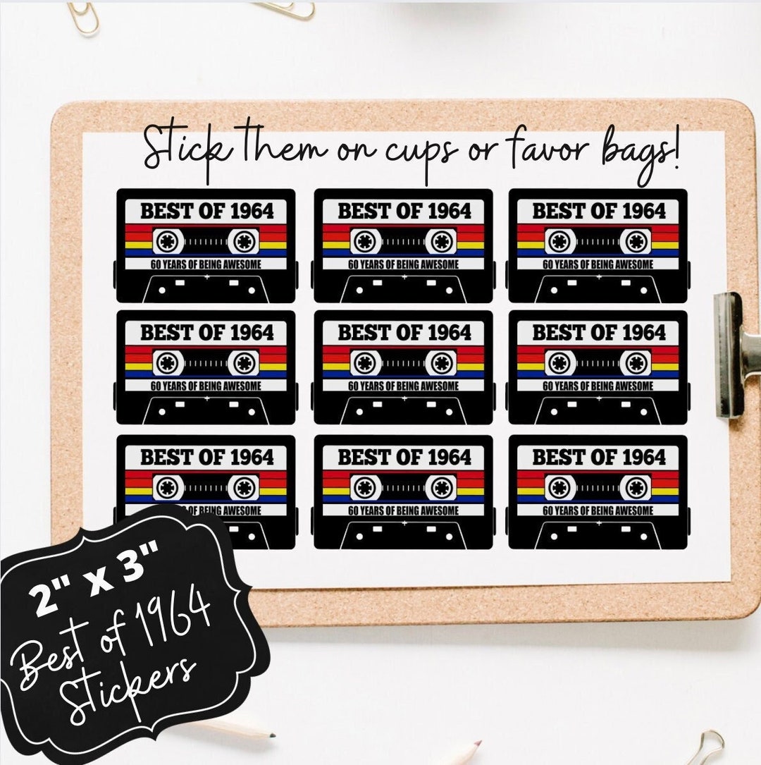 60th Birthday Stickers, Best of 1964 Cassette Stickers, 60th Birthday ...