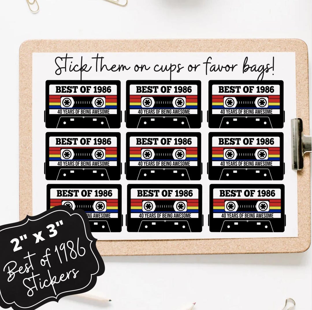 1986 40th Birthday Stickers, Stickers of 1986, Cassette Tape Theme ...