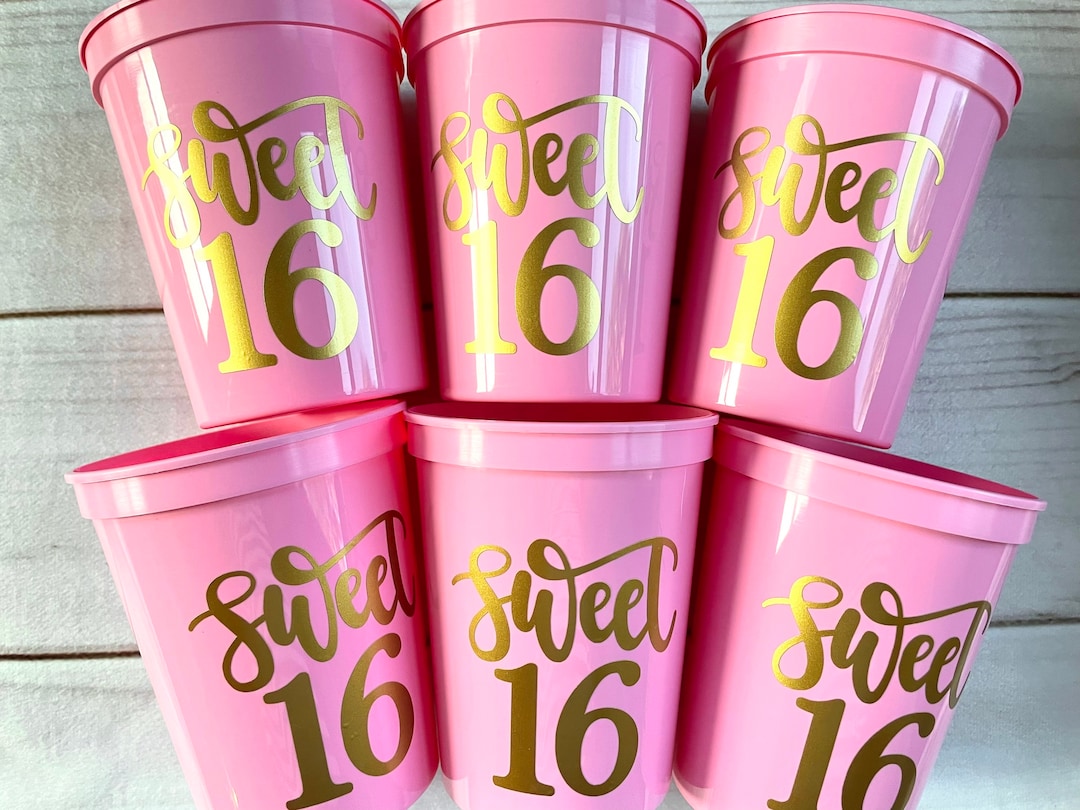 Pink & Gold Sweet 16 Party Cups, Reusable Stadium Cups - Etsy