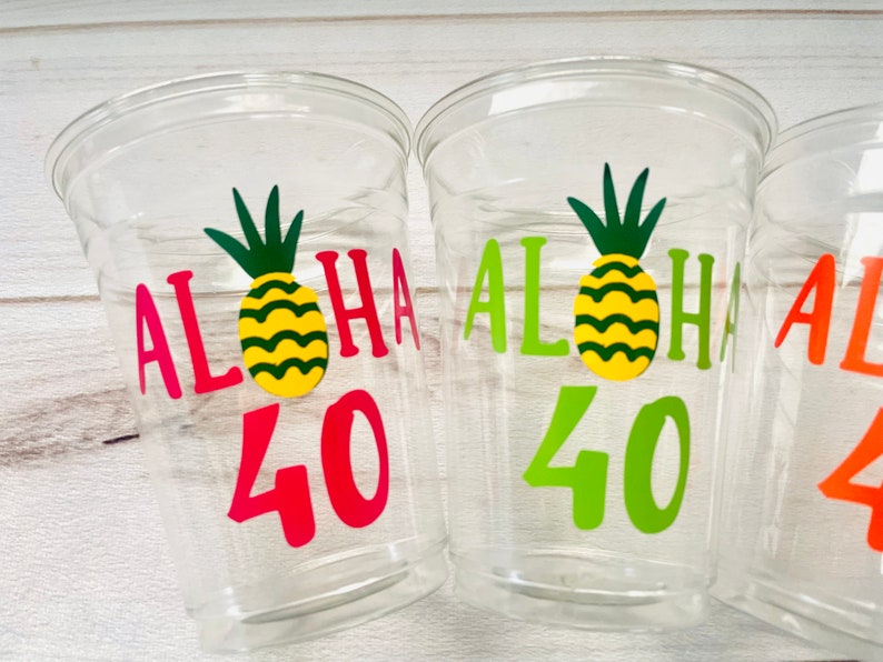 Aloha 40th Birthday Party Cups, Luau Theme - Etsy