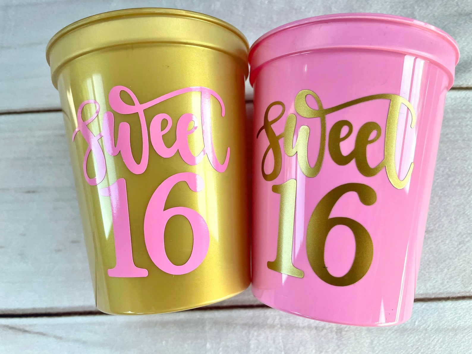 Sweet 16 Party Cups Reusable 16oz Stadium Cups Sweet 16 Favors Pink and ...