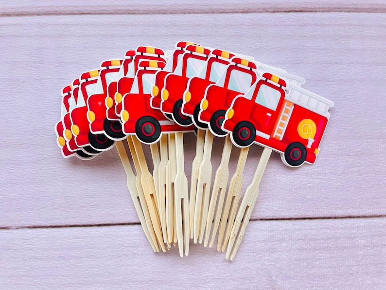 Firetruck Birthday Cupcake Toppers, Set of 12 - Etsy