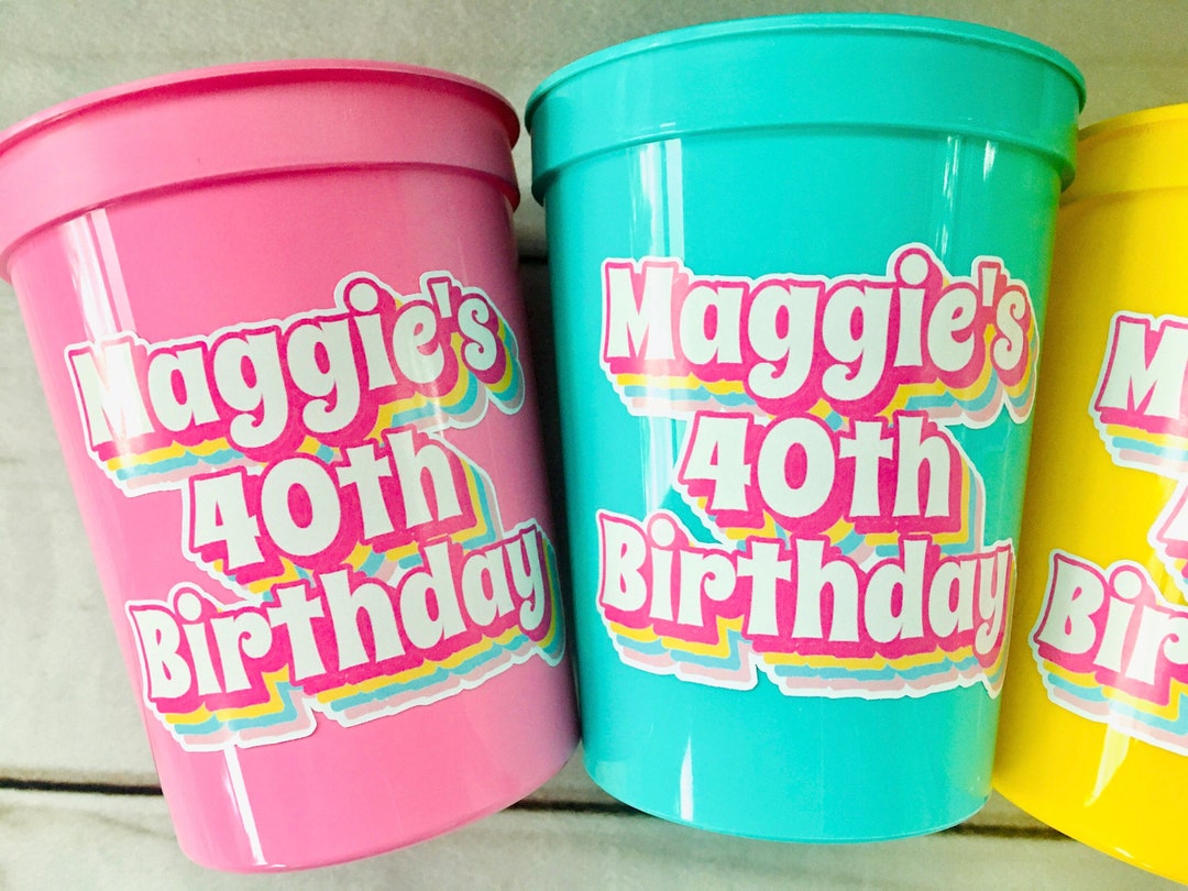 Personalized Birthday Party Cups, Custom Text, 16oz Stadium Cups - Etsy