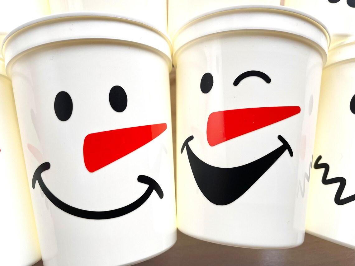 Snowman Party Cups, Vinyl Decals, Christmas Favors (16 Fl Oz) - Etsy