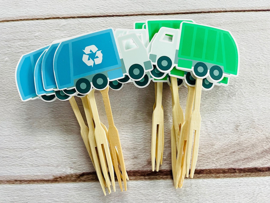 Trash Truck Party Cupcake Toppers - Recycling Party Cupcake Toppers ...