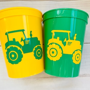 Tractor Party Cups, Farm Birthday Decorations - Reusable 16oz Stadium ...