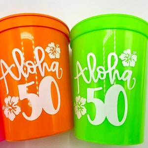 50th Birthday, Aloha 50, 50 Birthday Cups, Personalized 50th Birthday ...