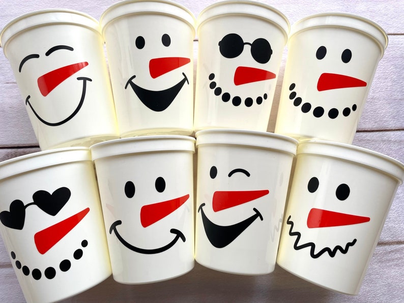 Snowman Party Cups, Vinyl Decals, Christmas Favors (16 Fl Oz) - Etsy