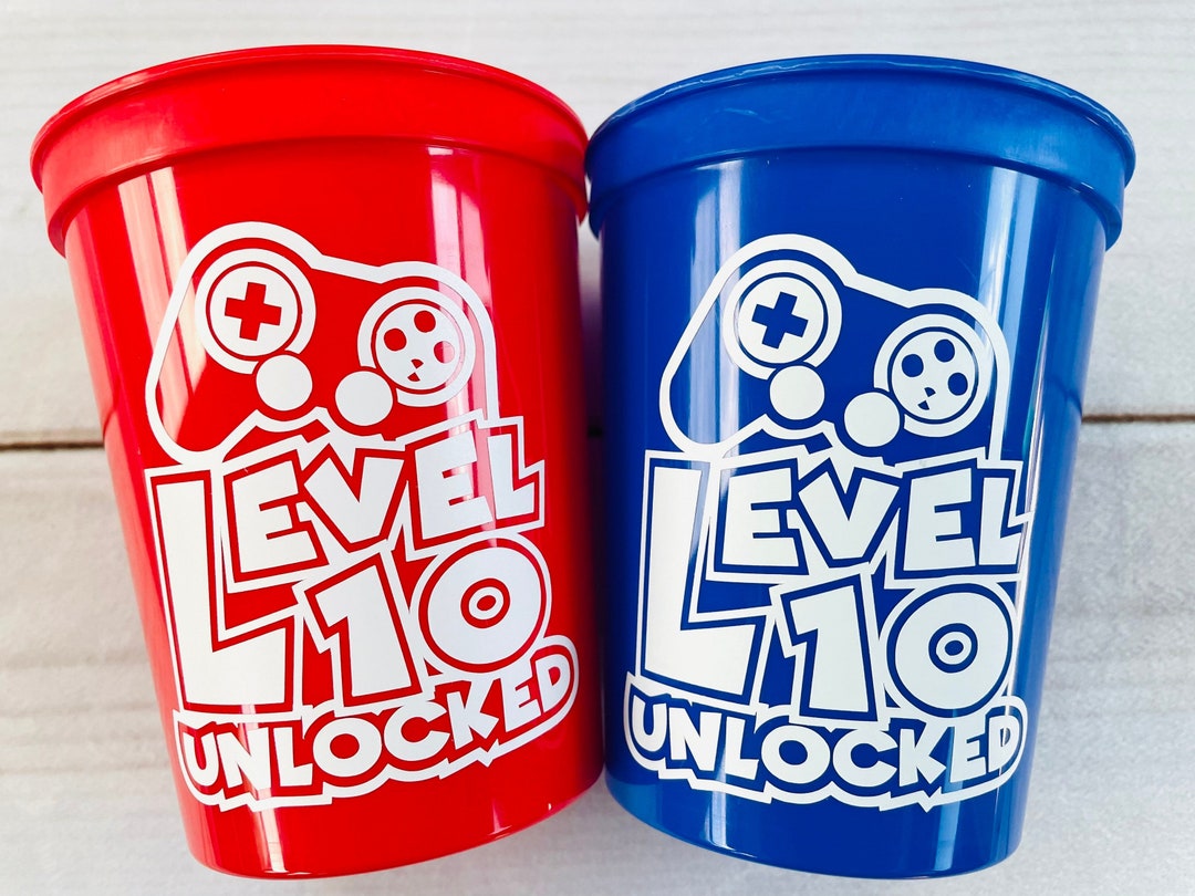 Level Unlocked Party Cups, Gaming Party Cups Reusable 16oz Stadium Cups ...