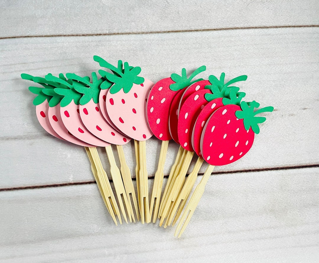 Strawberry Party Cupcake Toppers Strawberry Cupcake Toppers Strawberry ...