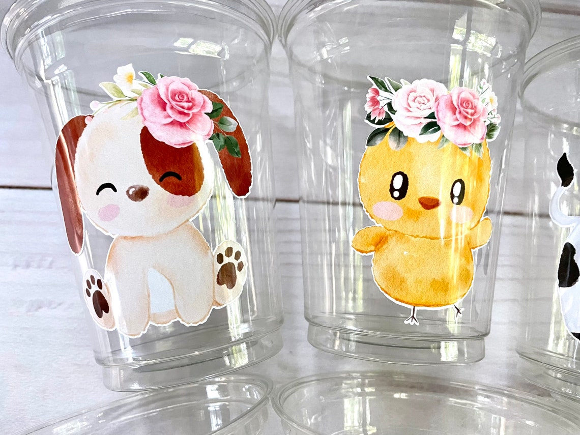 Farm Animal Party Cups, Barnyard Birthday, Girl's Theme - Etsy
