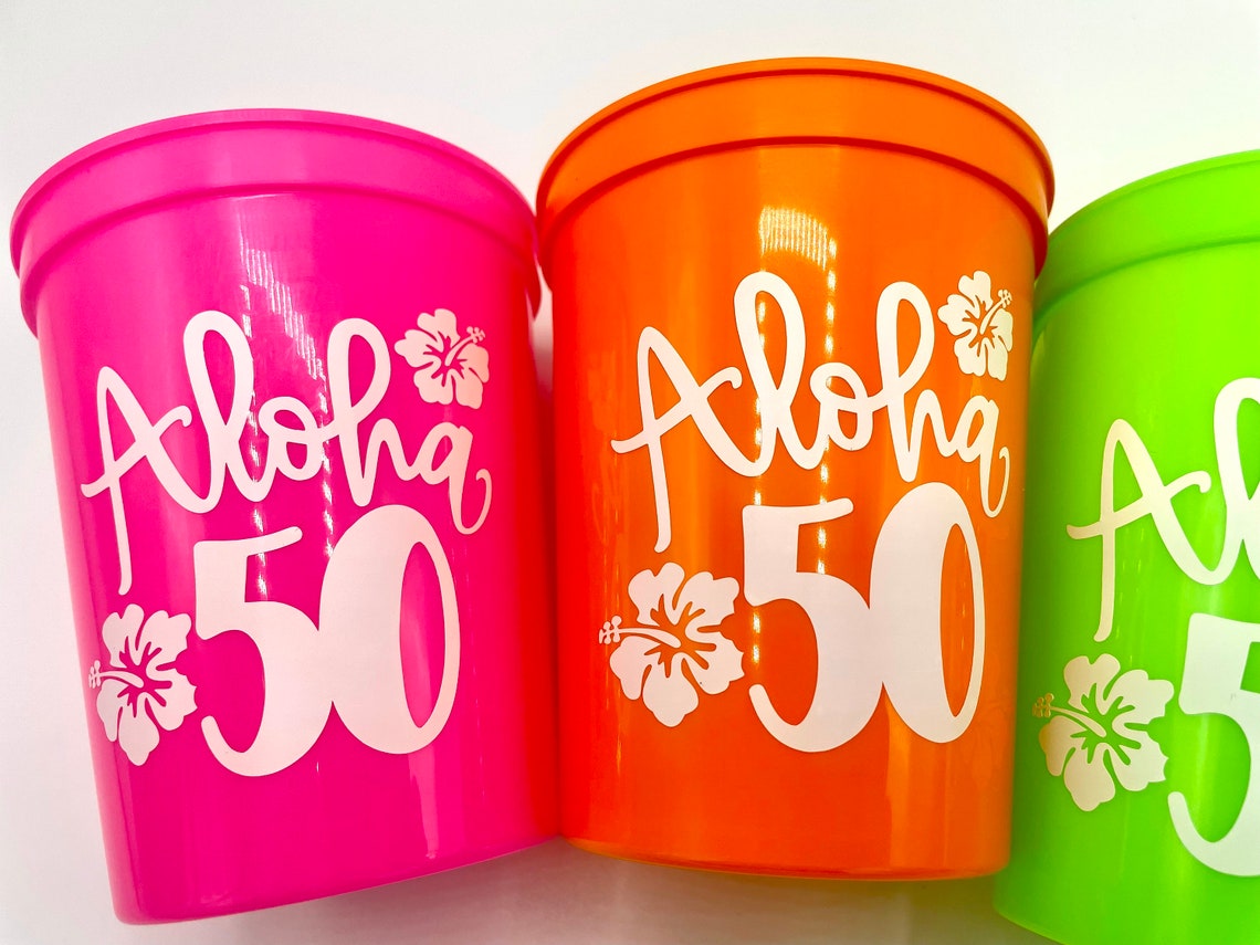 Aloha 50th Birthday Cups, Luau Party Favors - Etsy