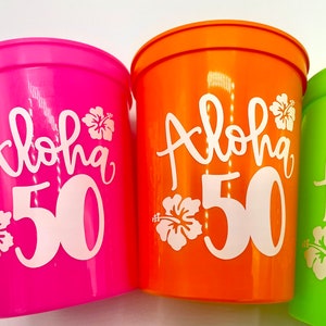 50th Birthday, Aloha 50, 50 Birthday Cups, Personalized 50th Birthday ...