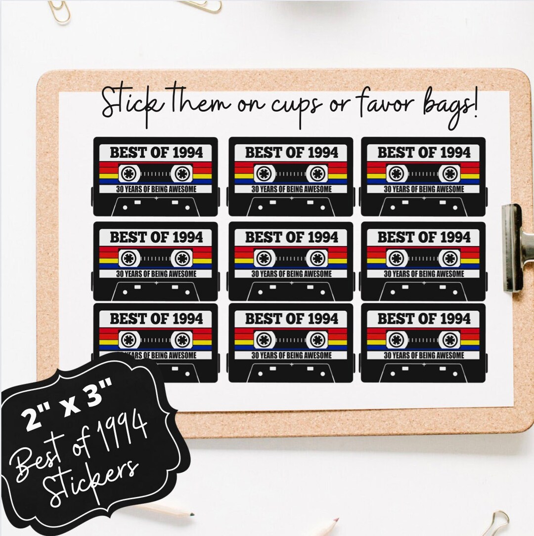30th Birthday Stickers, Best of 1994 Cassette Stickers, 30th Birthday ...