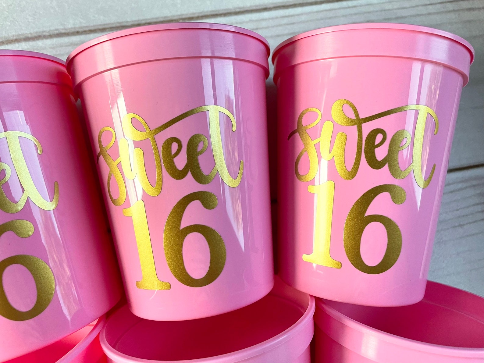 Pink & Gold Sweet 16 Party Cups, Reusable Stadium Cups - Etsy