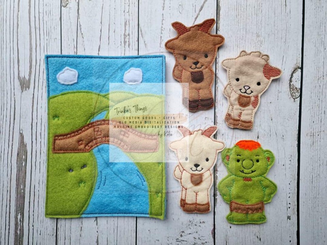 Billy Goats Gruff Finger Puppet Machine Embroidery File Design ...