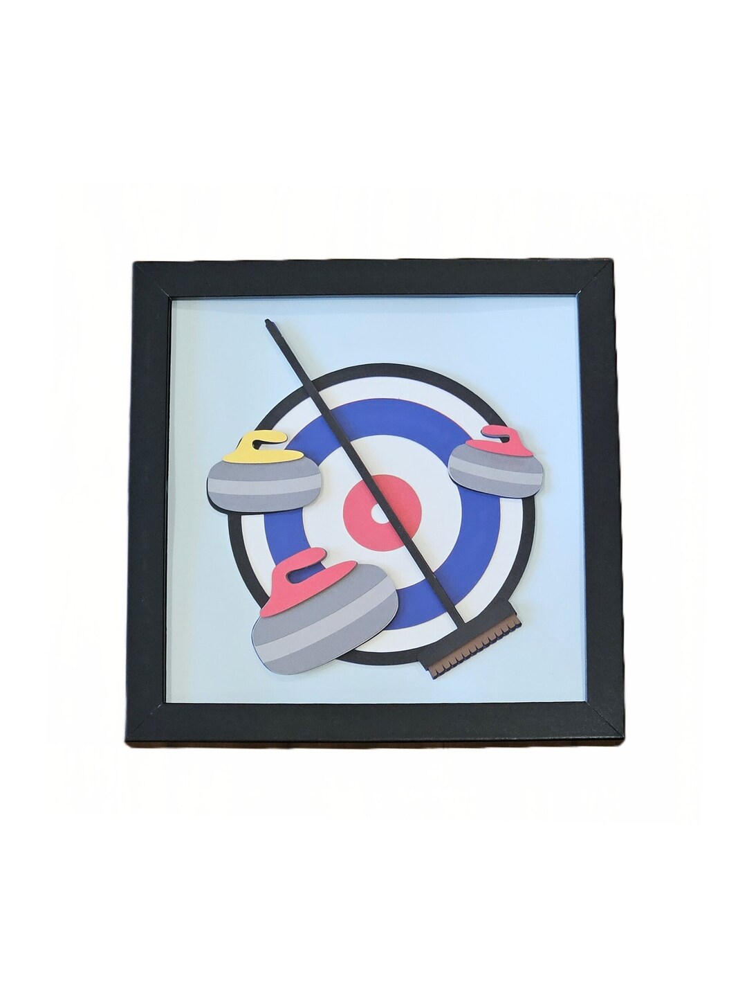 Curling Stone, Broom, and House - 3D Layered Paper With Frame, Wall Art ...