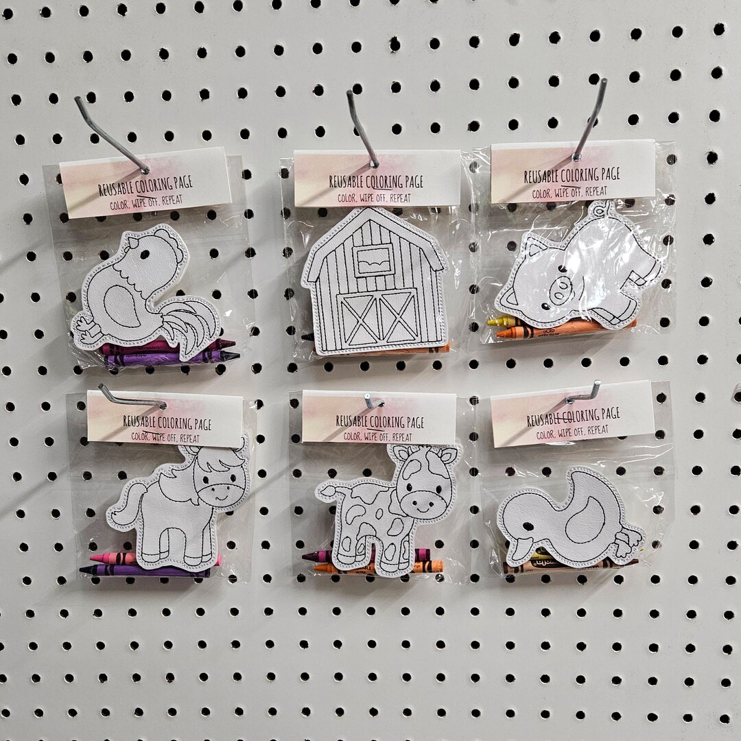 Reusable Coloring Page Set Farm Animals Color Wipe Clean - Etsy