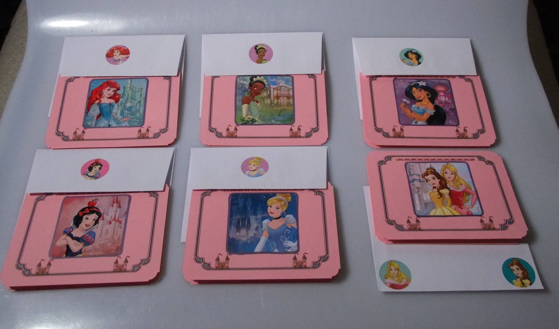 Disney Inspired Princess Note Cards Set of 6 With Decorated - Etsy