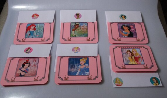 Disney Inspired Princess Note Cards Set of 6 With Decorated | Etsy