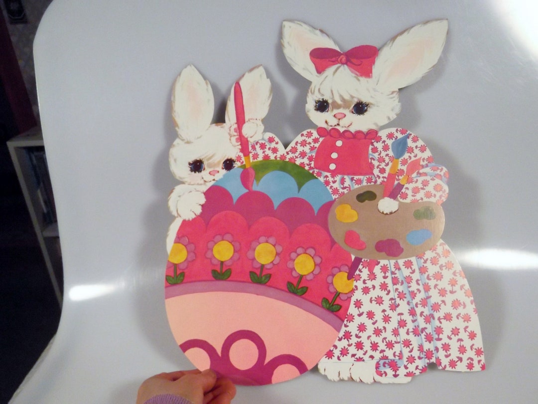 Vintage Dennison Easter Bunny Painting Egg Die Cut Cardboard Decoration ...