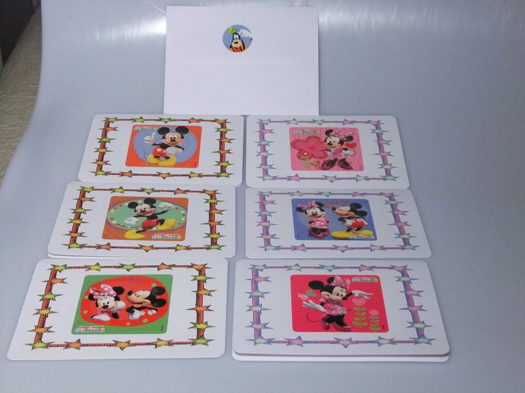 Mickey and Minnie Inspired Note Cards Set of 6 With Envelopes - Etsy