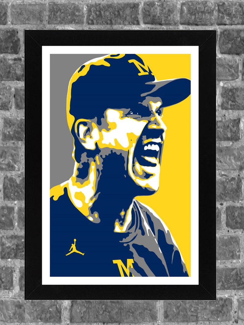 Michigan Wolverines Jim Harbaugh Portrait Sports Print Art 11x17 Inches ...