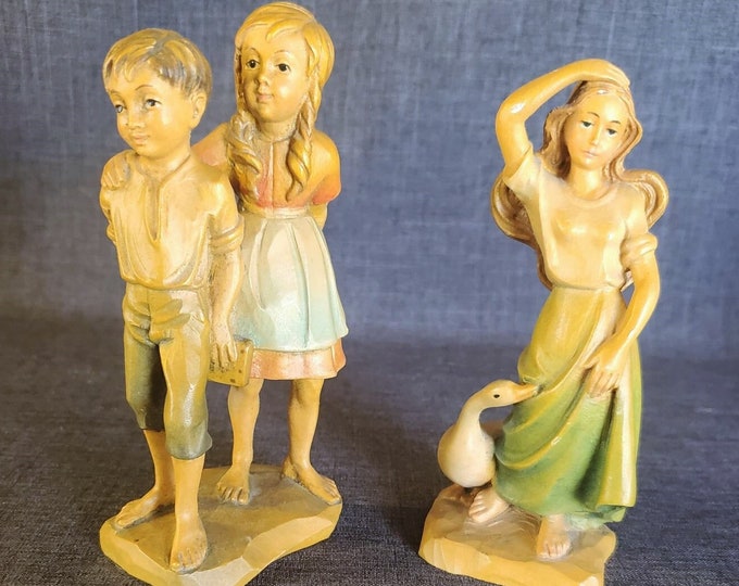 Set of 2 Anri Carved Wood Figurines From Switzerland, Hansel and Gretel ...