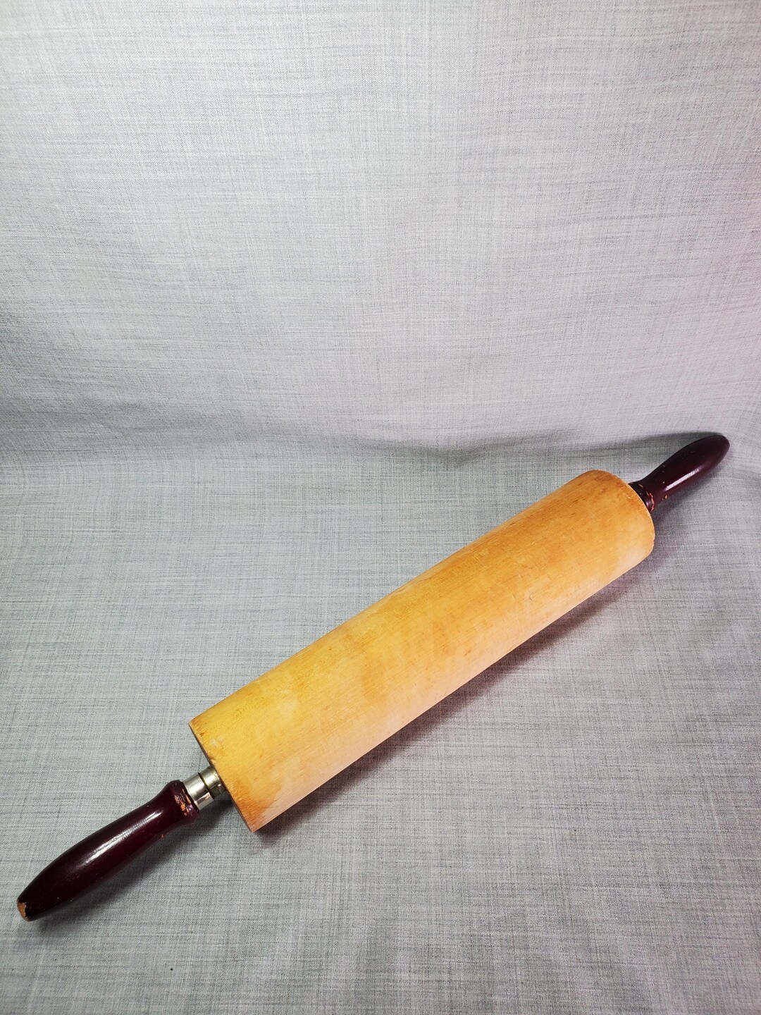 Vintage Large Rolling Pin With Red Handles, Burgundy Handled Rolling ...