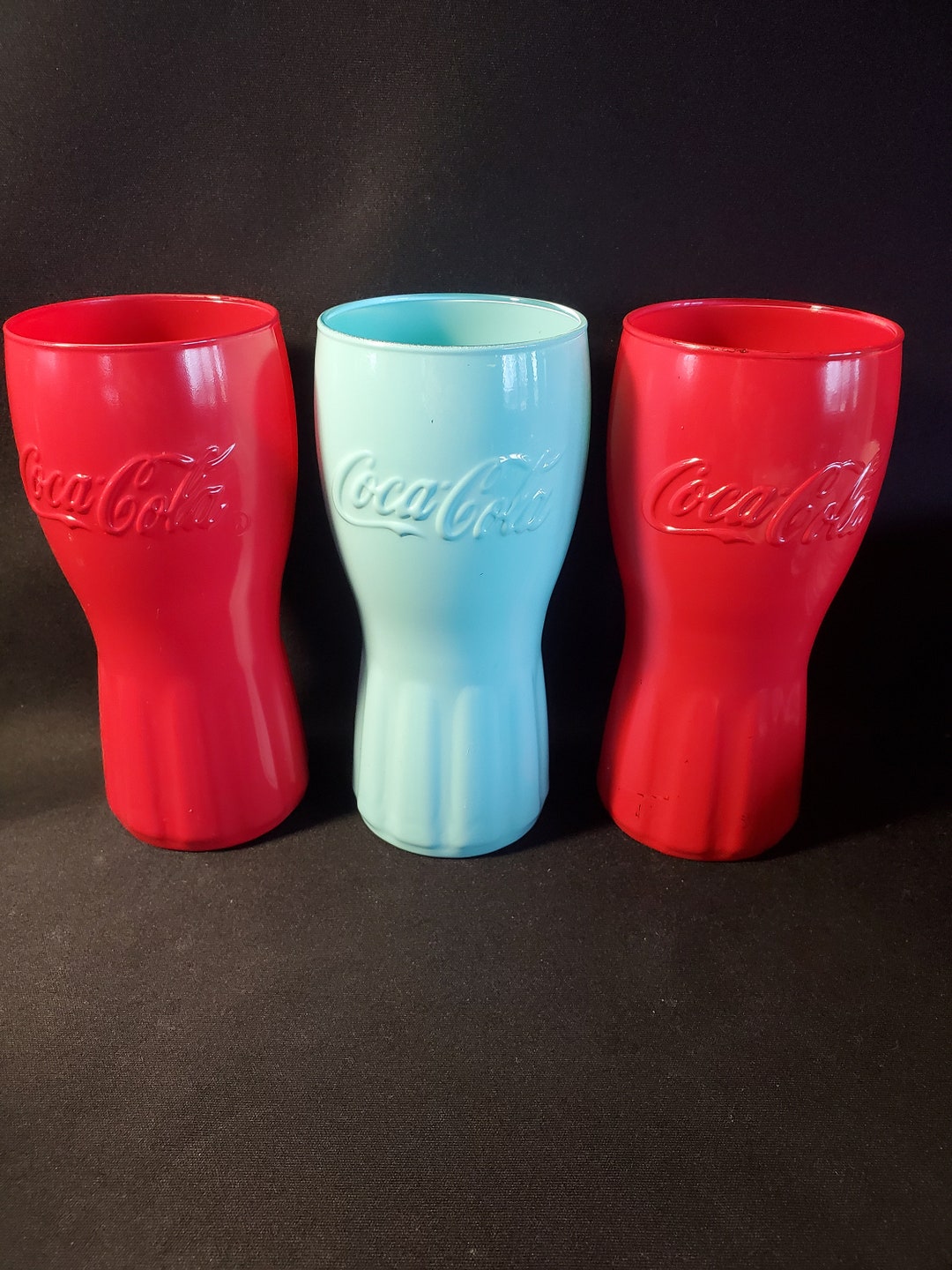 Set of 3 Coca-cola Red & Aqua Glasses, Coco-cola Glass Tumblers, Red ...
