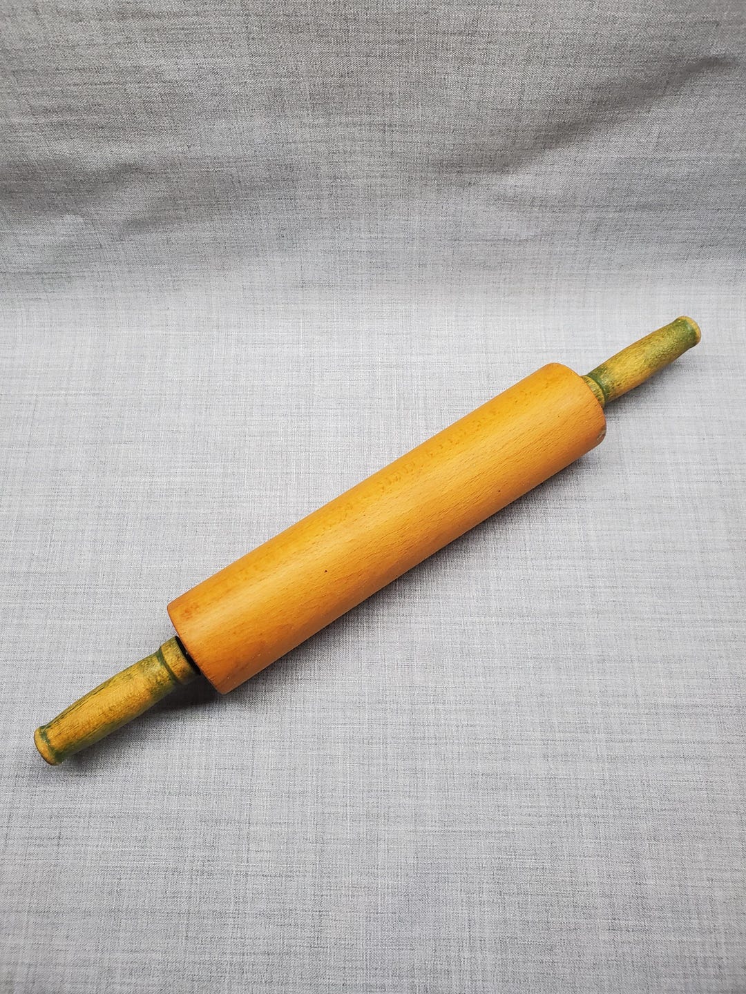 Vintage Rolling Pin With Green Handles, Nice Sturdy Rolling Pin, Green ...