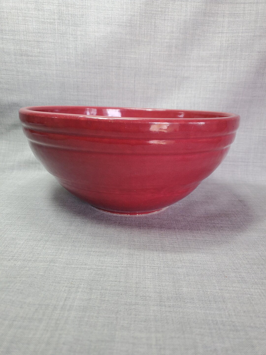 Antique Burgundy Stoneware Mixing Bowl, Ringed Burgundy Mixing Bowl, 10 ...