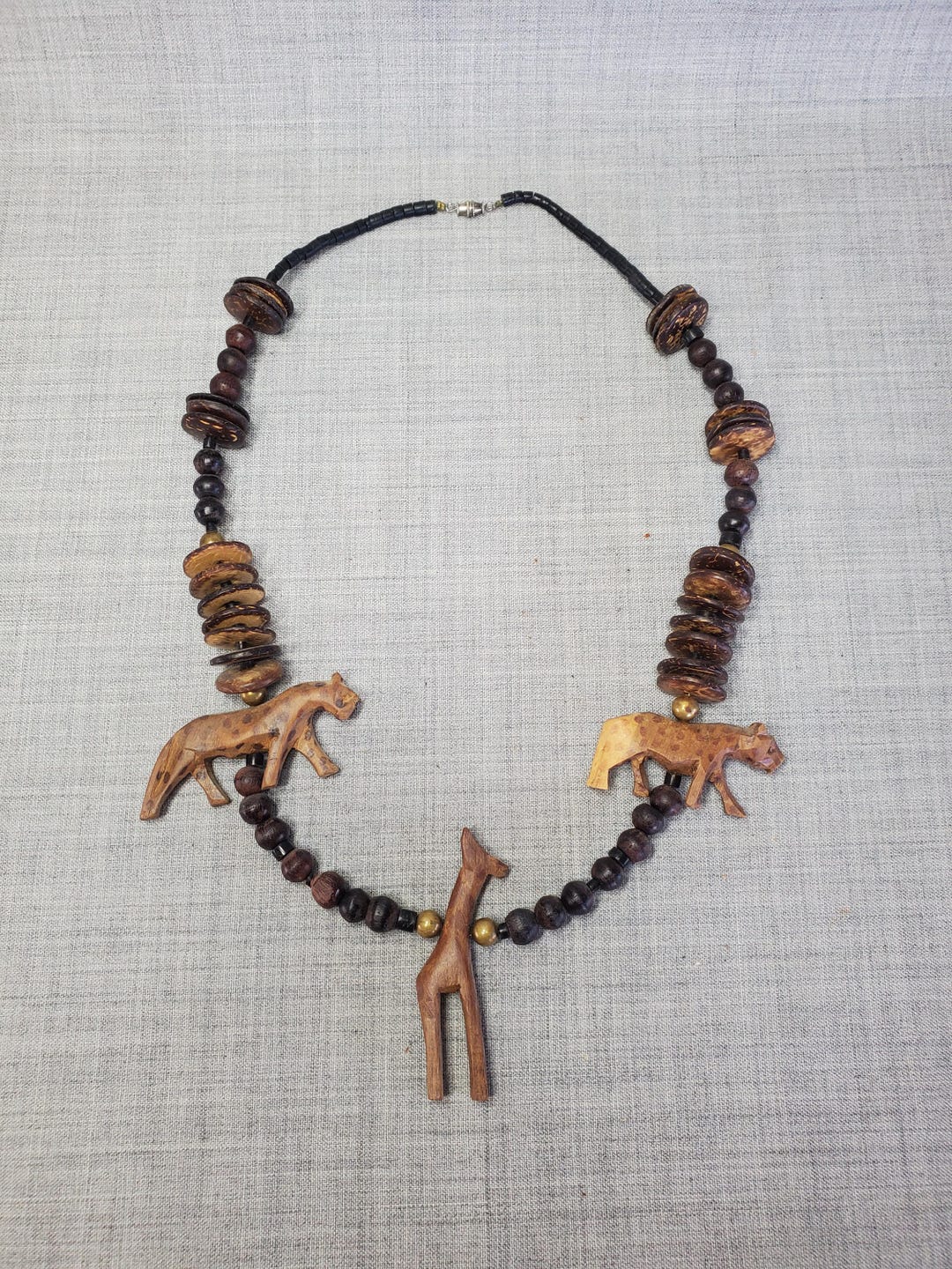Kenyan Carved Wood Animal Figures Necklace, Hand Carved African Animal ...