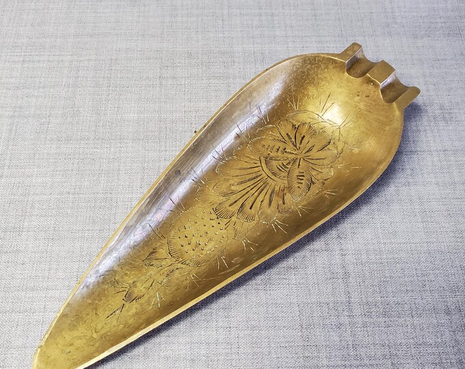 Vintage Engraved Brass Ashtray Made in India, India Brass Ashtray, 2 3/ ...