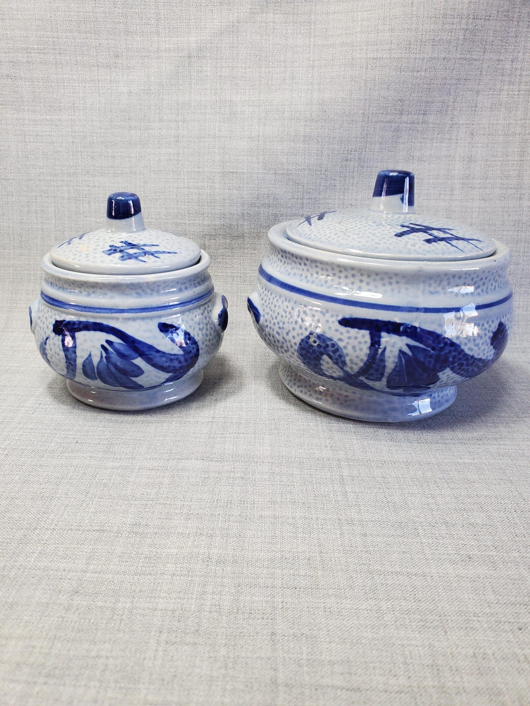 Set of 2 German Salt Glazed Pottery Lidded Pots, German Salt Glazed ...