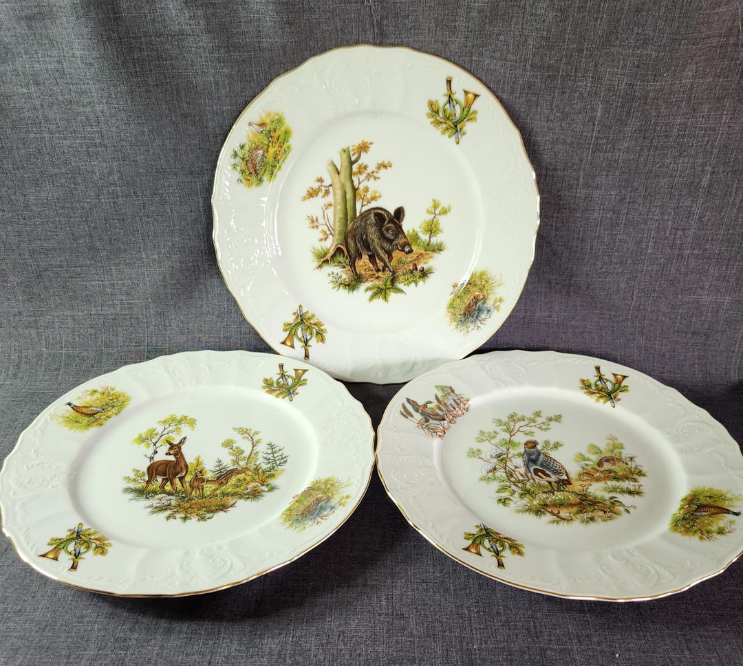 Set of 3 Porcelain Thun Wildlife Dinner Plates, Boar, Quail and Deer ...