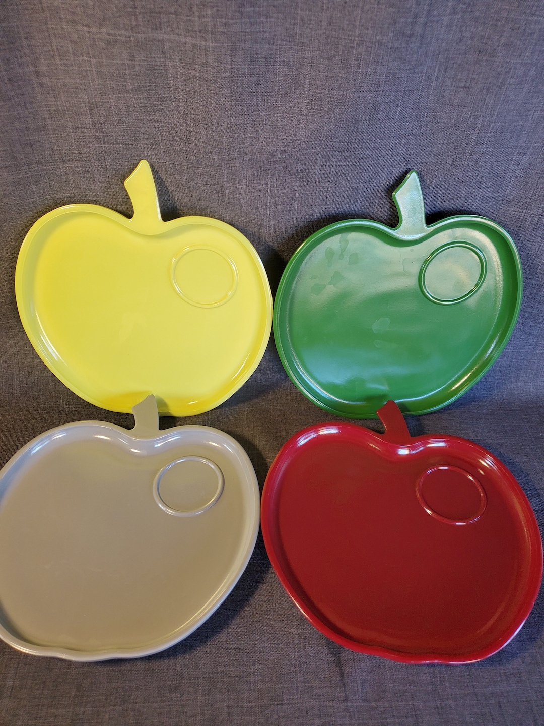 Set of 4 Vintage Hazel Atlas Milk Glass Apple Snack Sandwich Plates ...