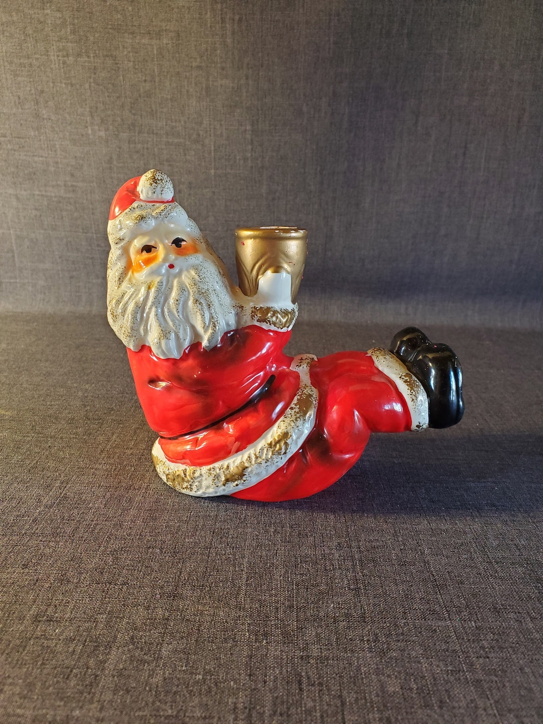 Vintage Ceramic Santa Claus Candlestick Holder, Vintage Santa Clause ...