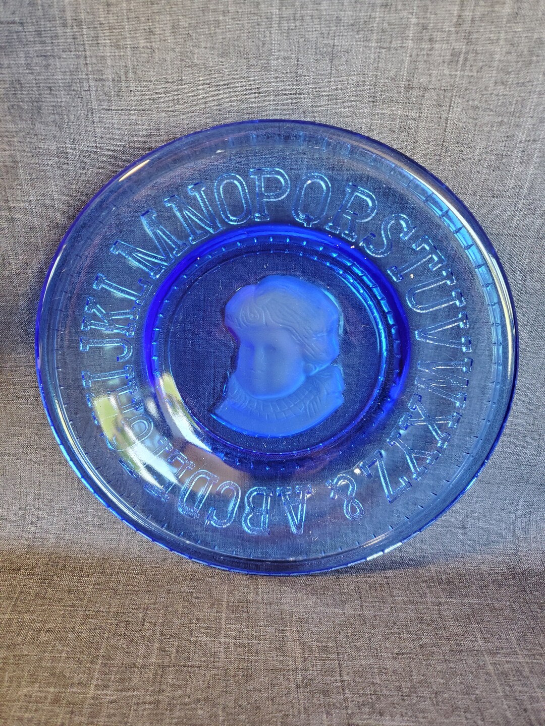 Vintage Clay's Crystal Works Cobalt Blue Baby Plate, Alphabet Baby ...