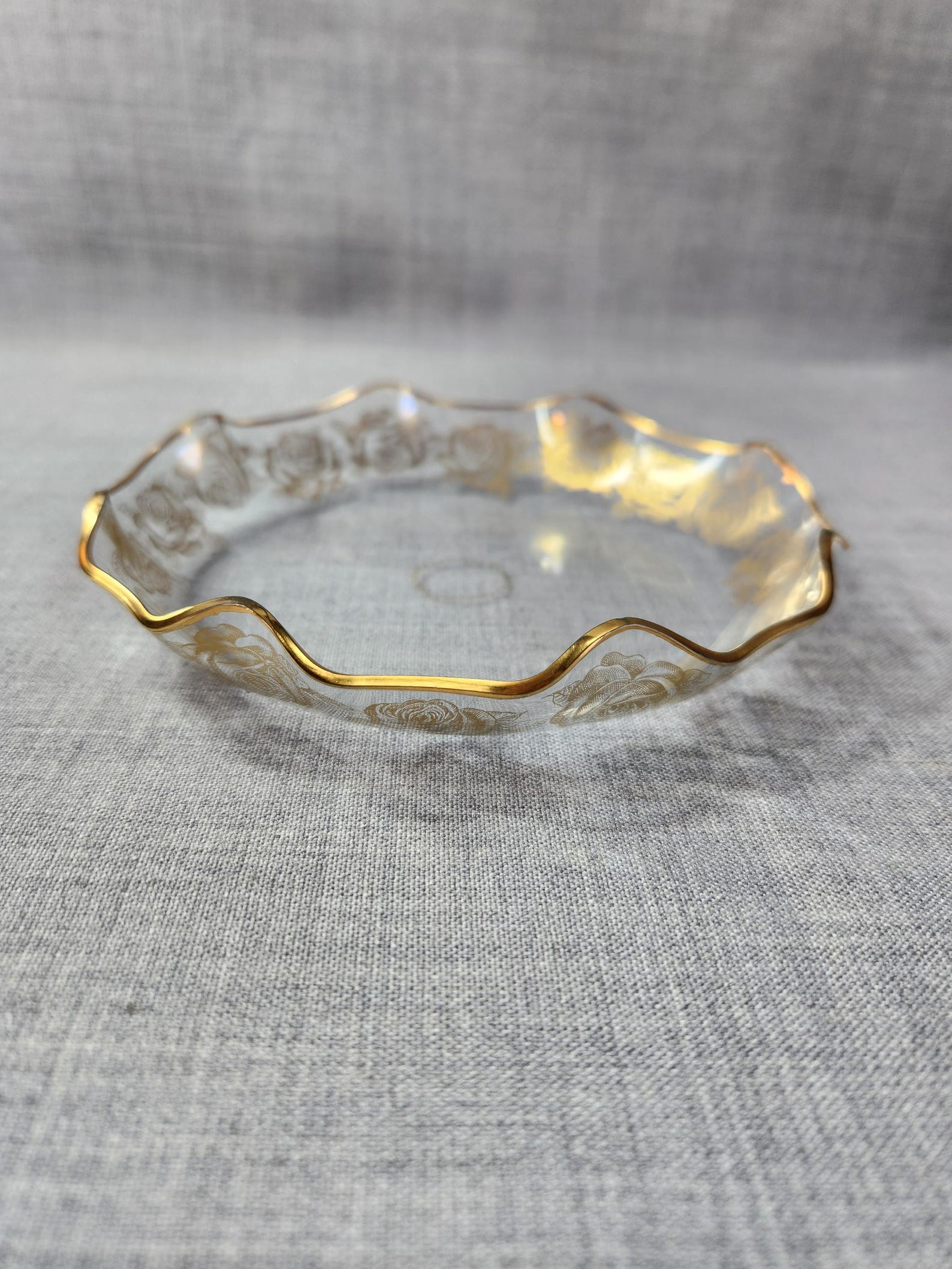 Vintage Chance Glass 5 1/2 In. Gold Rose Dish, Chance Glass Clear With ...