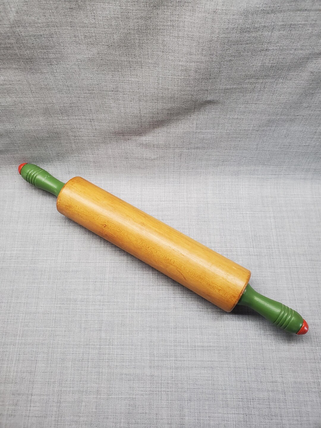Vintage Rolling Pin With Green & Yellow Handles, Nice Sturdy Rolling ...