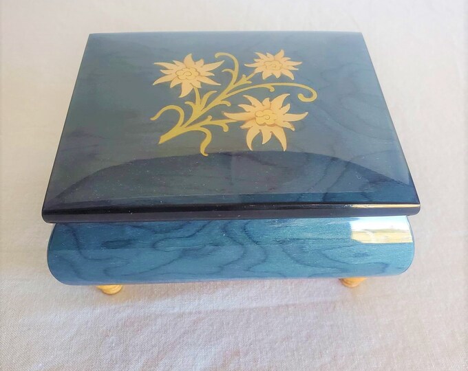Vintage Ercolano Blue Wood Music Box Made in Sorrento Italy, Vintage ...