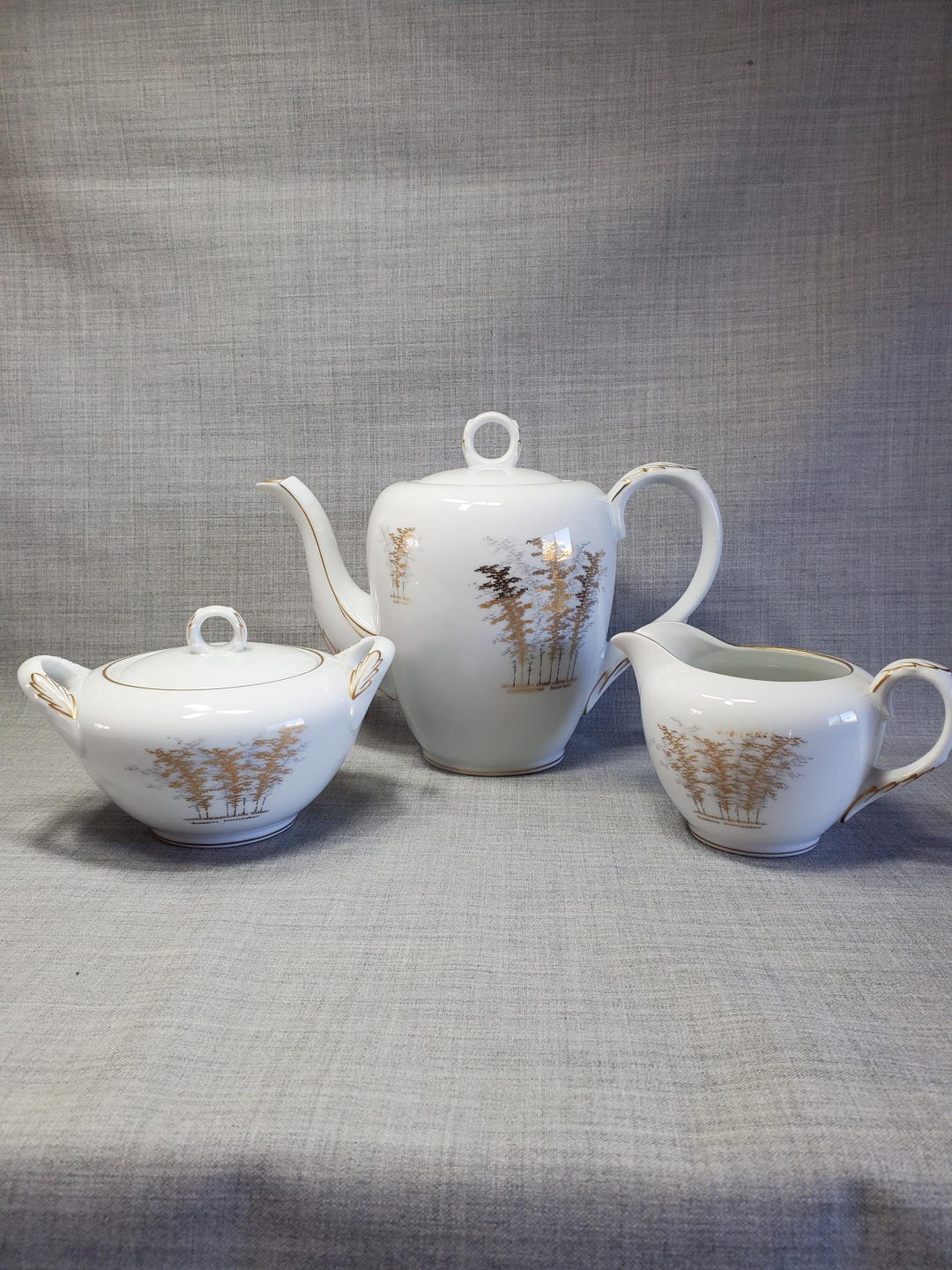 Porcelain Fukagawa Arita Japanese Coffee Set With Gold Bamboo Design ...