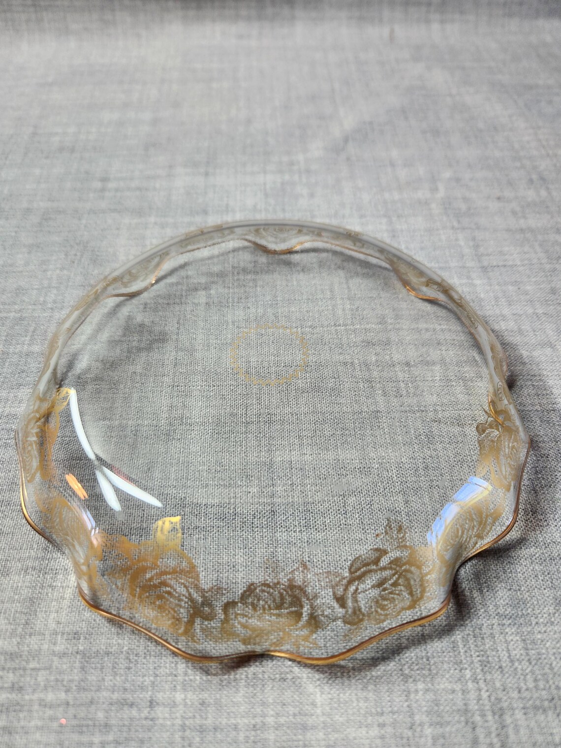Vintage Chance Glass 5 1/2 In. Gold Rose Dish, Chance Glass Clear With ...