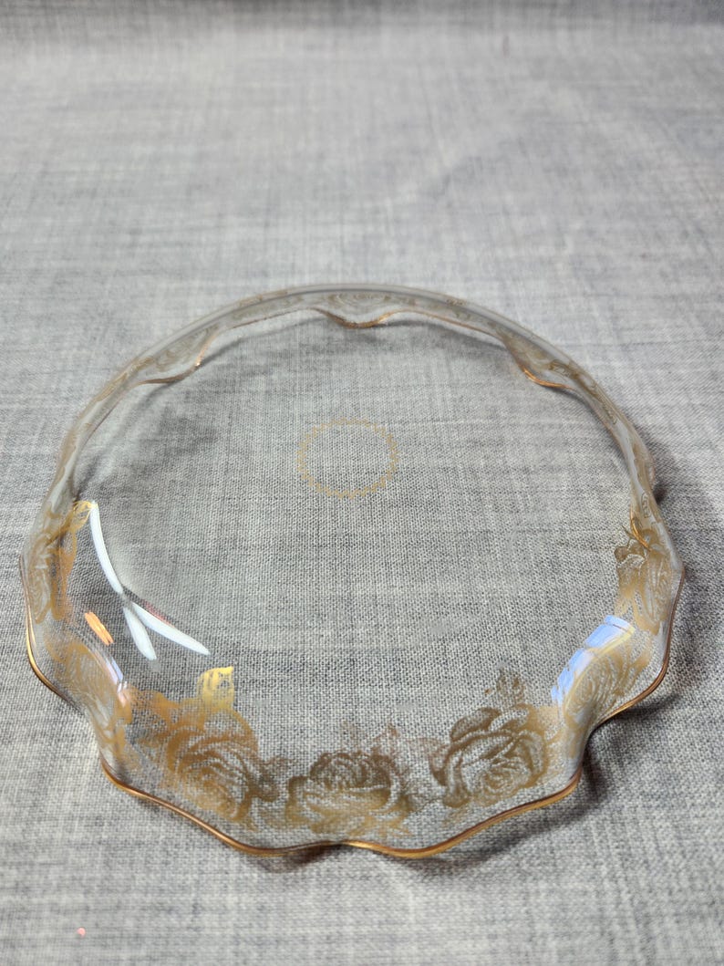 Vintage Chance Glass 5 1/2 In. Gold Rose Dish, Chance Glass Clear With ...