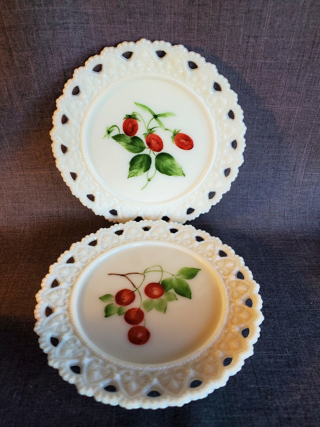 Kemple Milk Glass Plates, Embossed and Handpainted Kemple Milk Glass ...