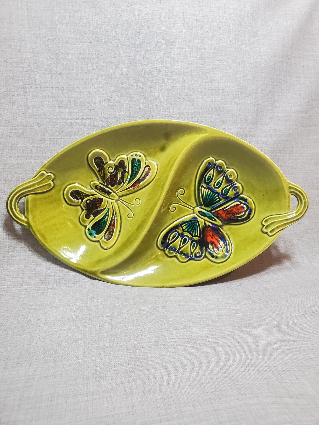 Green Mid-century Ceramic Butterfly Tray, Mid-century Green Butterfly ...